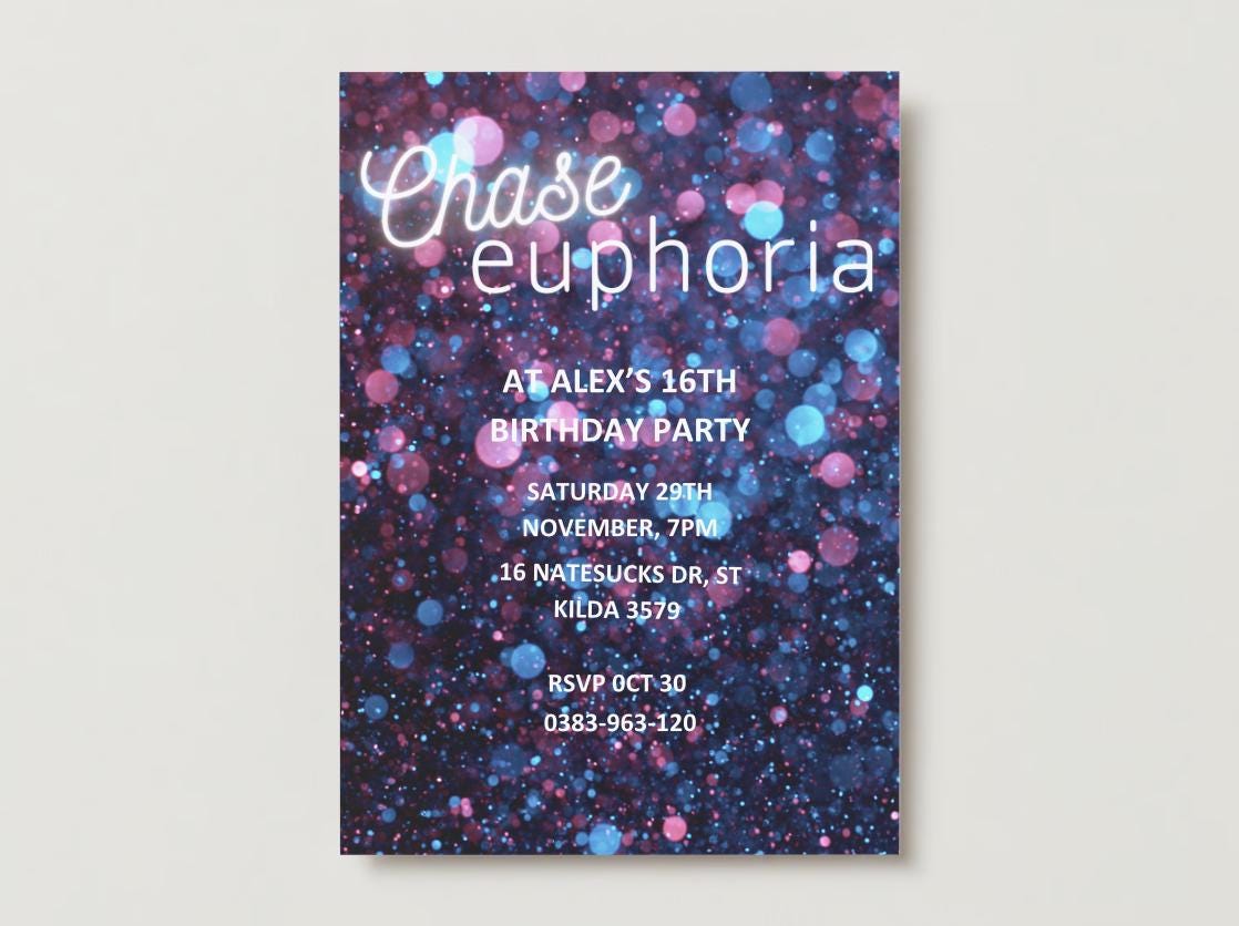 Euphoria Birthday Invitation Template, Maddie, Nate, Rue, Jules, Cassie ...