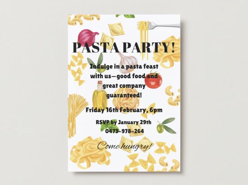Pasta Party Invitation Template, for Pasta Eating And/or Making Parties ...