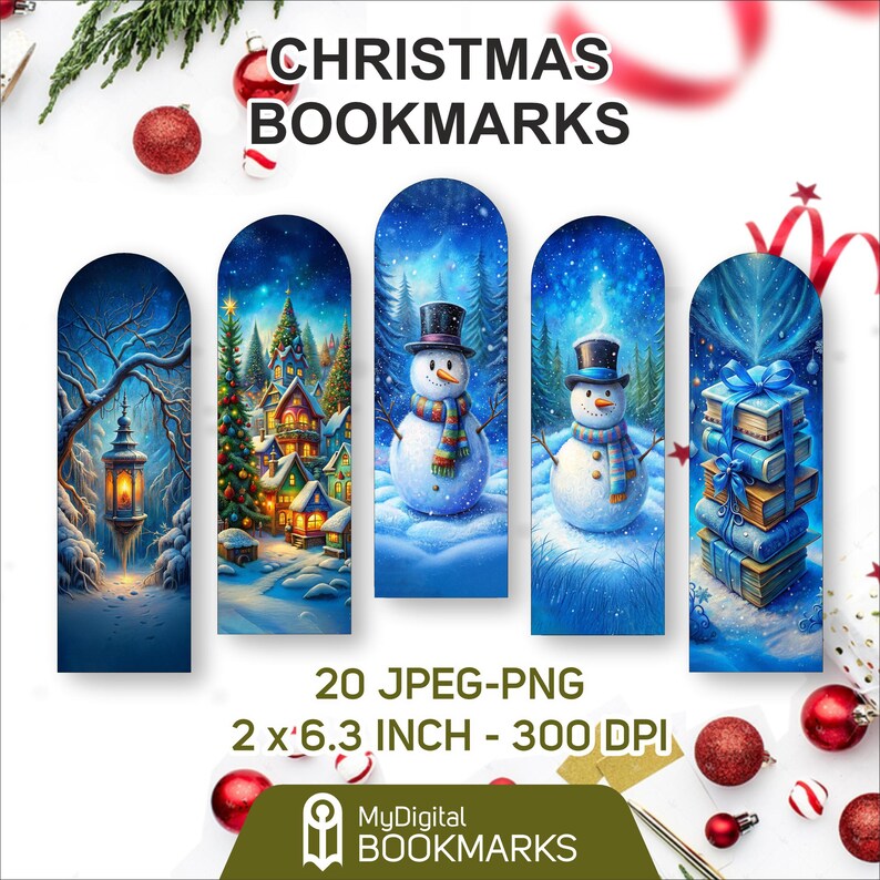 Christmas Bookmarks, Printable Christmas Bookmarks, Merry Christmas, 4 ...