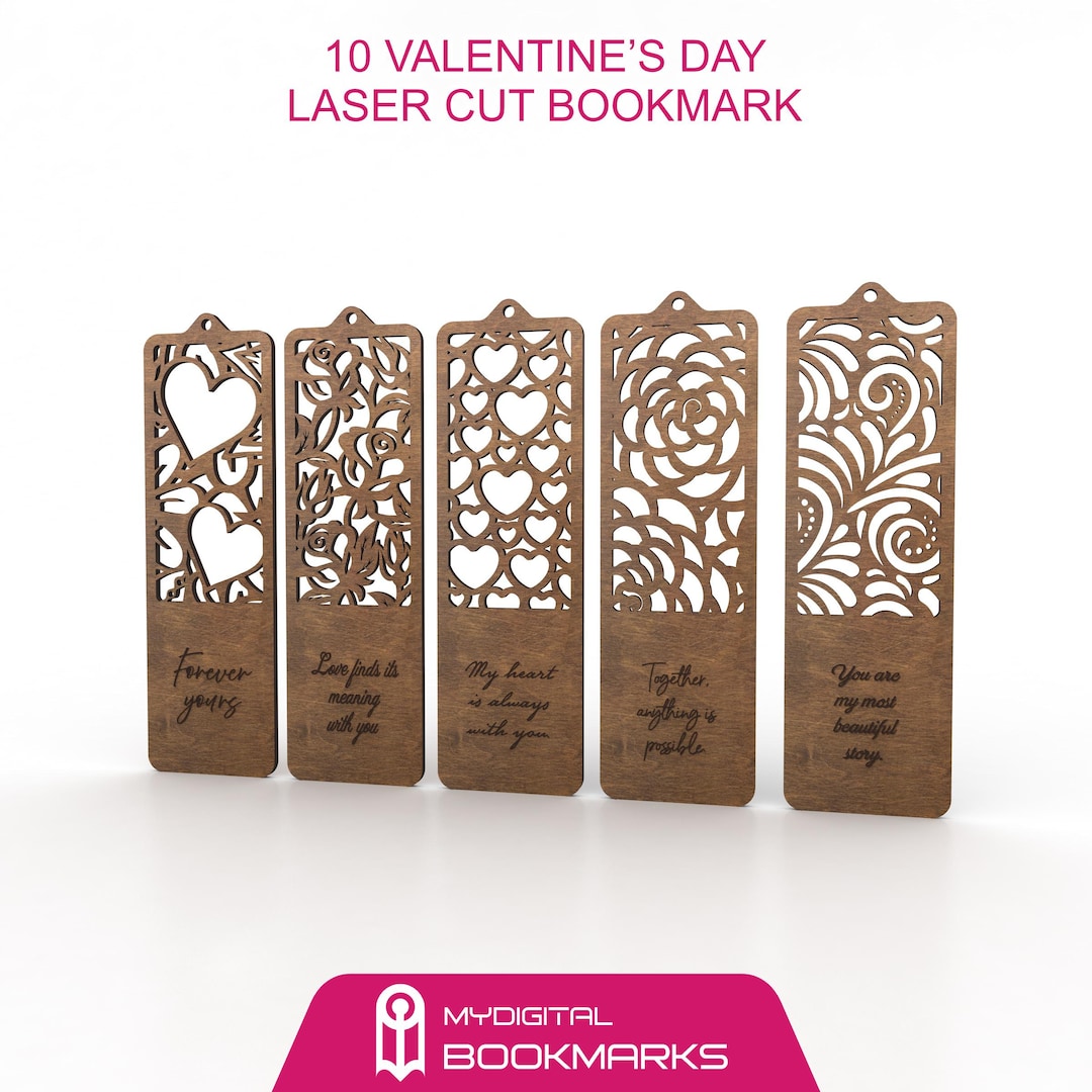 Valentine's Day Bookmark Laser Cutting Files, 10 Pcs Bookmark Laser ...