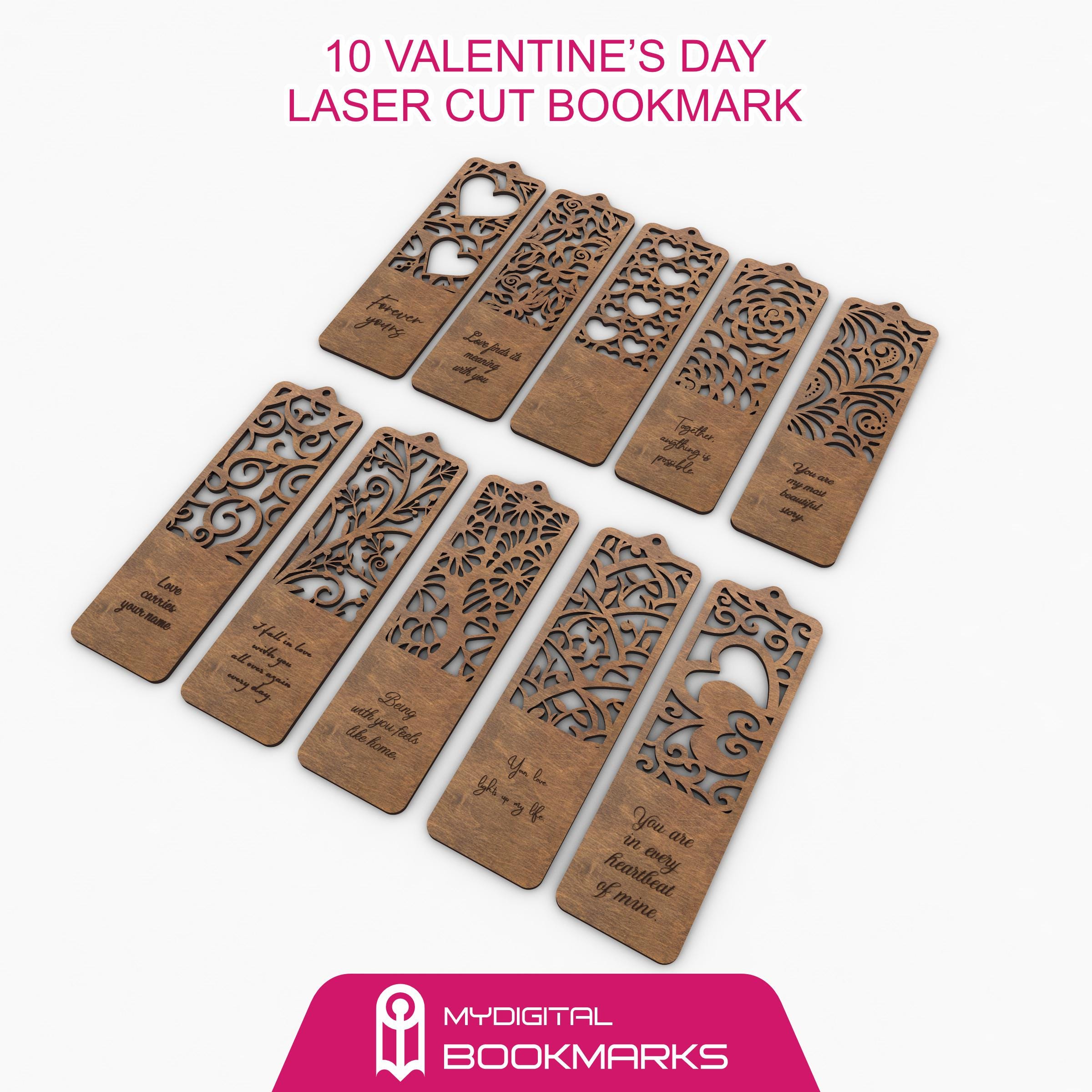 Valentine's Day Bookmark Laser Cutting Files, 10 Pcs Bookmark Laser ...