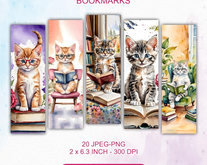 50 Cute Cat Printable Bookmarks, Kitten Digital Bookmark Sheets, Cat ...