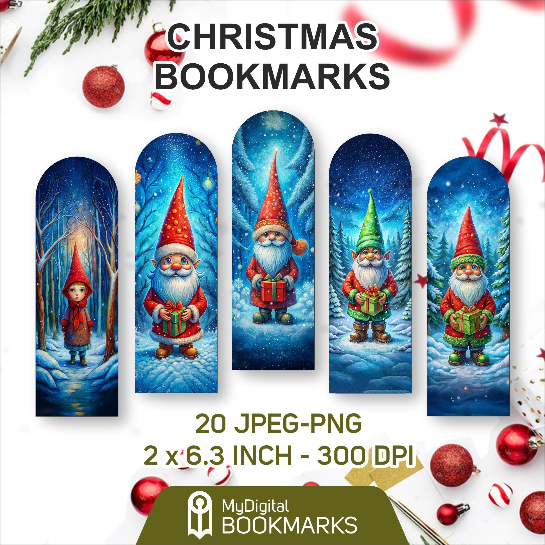 Christmas Bookmarks, Printable Christmas Bookmarks, Merry Christmas, 4 ...