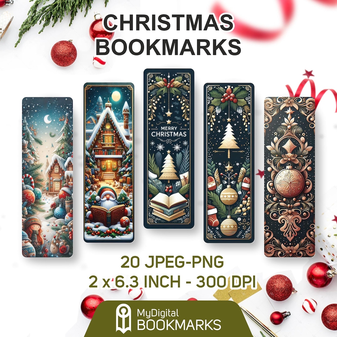 20 Christmas Bookmarks Bundle, Printable Holiday Bookmarks , Merry ...