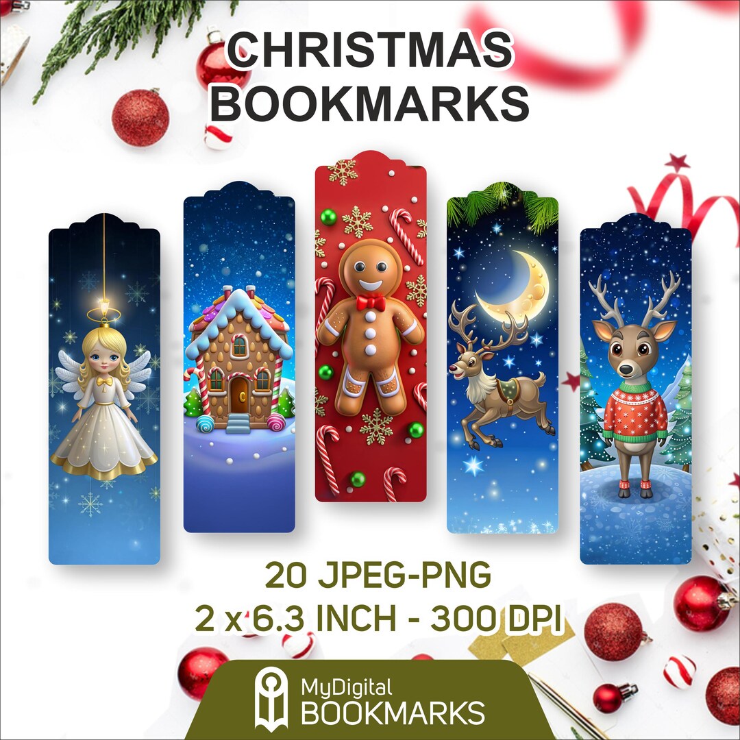 Christmas Bookmarks, Merry Christmas Bookmark, 4 Sheets Pdf Digital ...