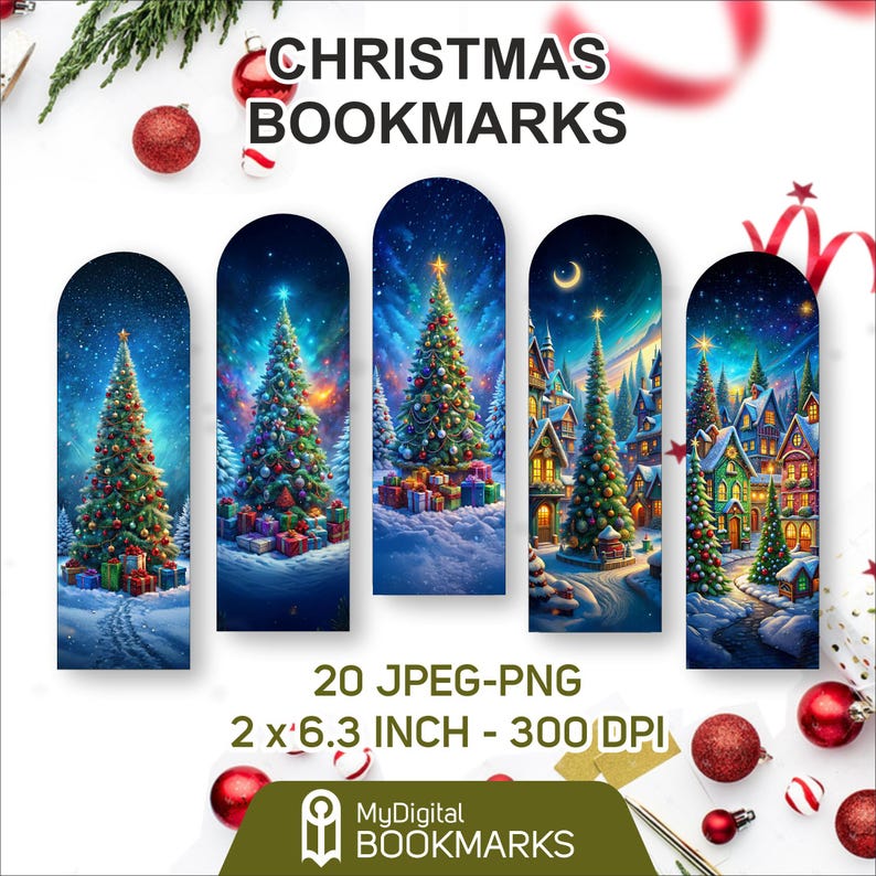 Christmas Bookmarks, Printable Christmas Bookmarks, Merry Christmas, 4 ...