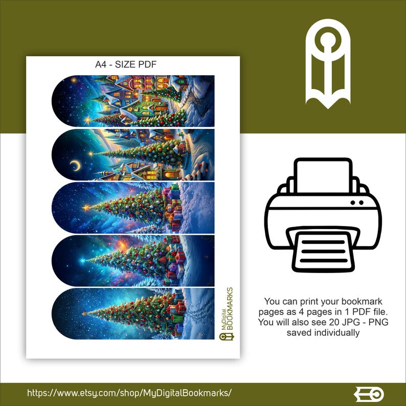 Christmas Bookmarks, Printable Christmas Bookmarks, Merry Christmas, 4 ...