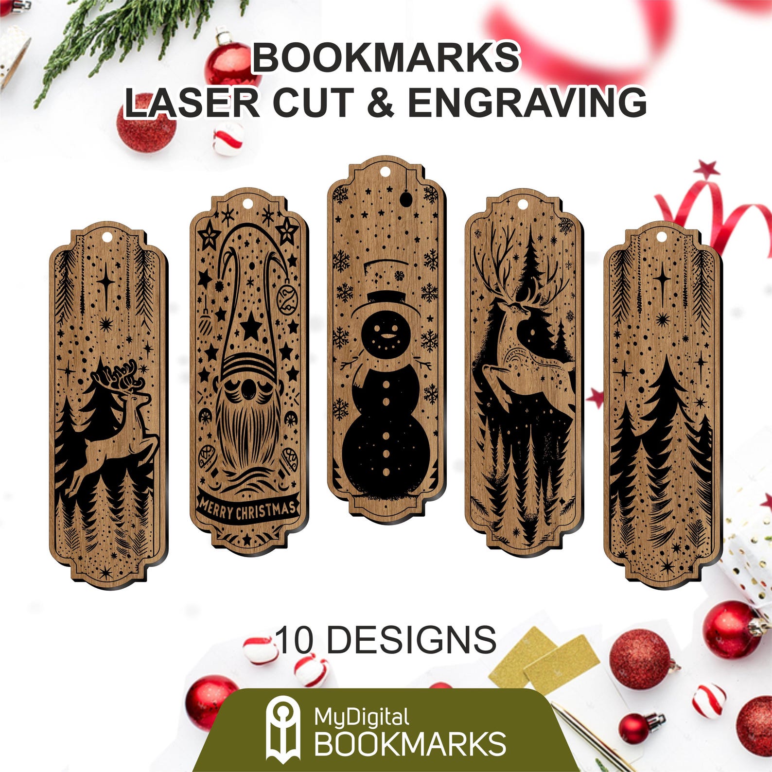 Christmas Bookmark Laser Cut Files - Pack of 10 Christmas Designs for ...