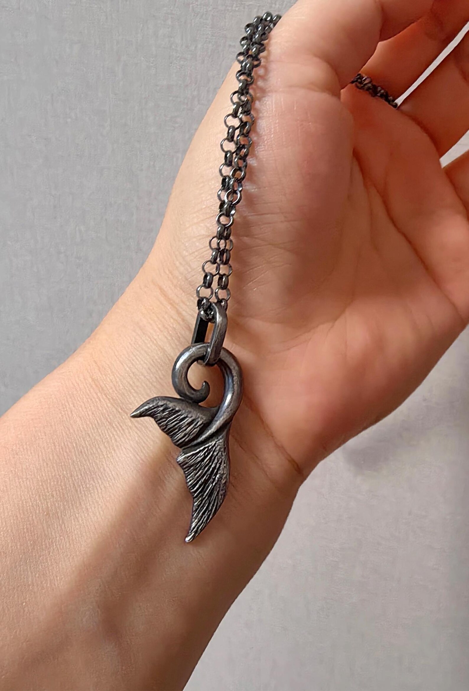 Handmade Sterling Silver Whale Tail Pendant Necklace - Ocean-inspired ...