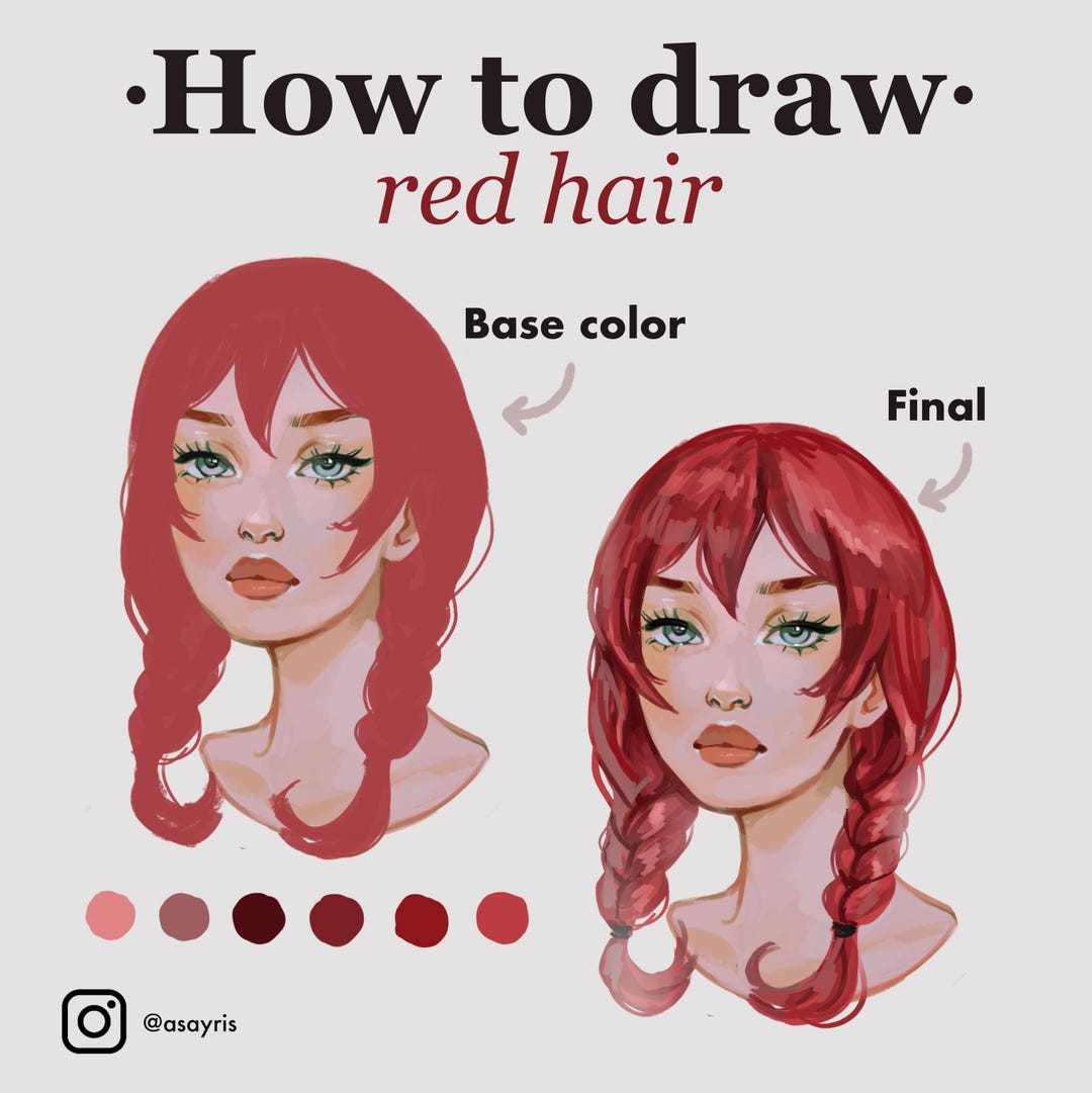 How to Draw Hair, Drawing Process, Tutorial, Digital Art, Step-by-step ...