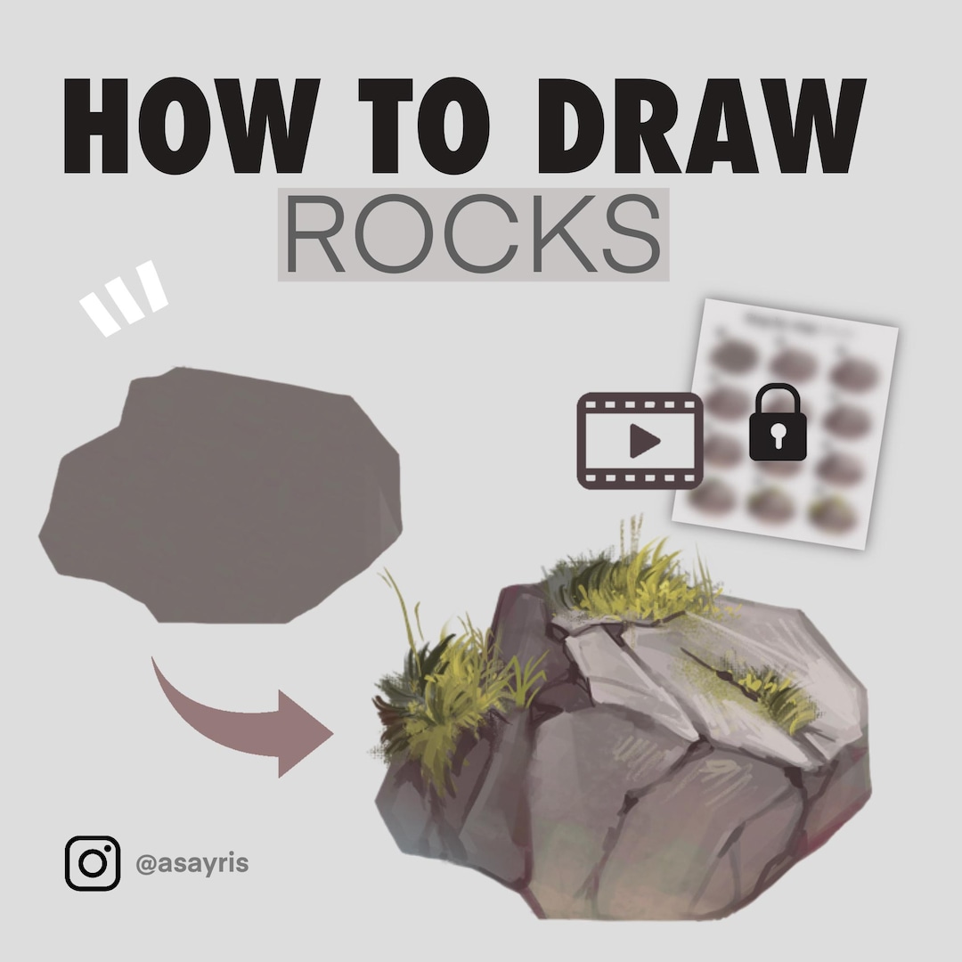 How to Draw Rocks, Process, Tutorial, Digital Art, Step-by-step ...