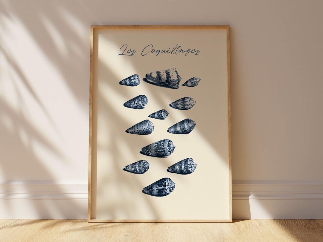Blue Seashell Art Sea Shells Wall Decor Vintage Ocean Poster Coastal ...