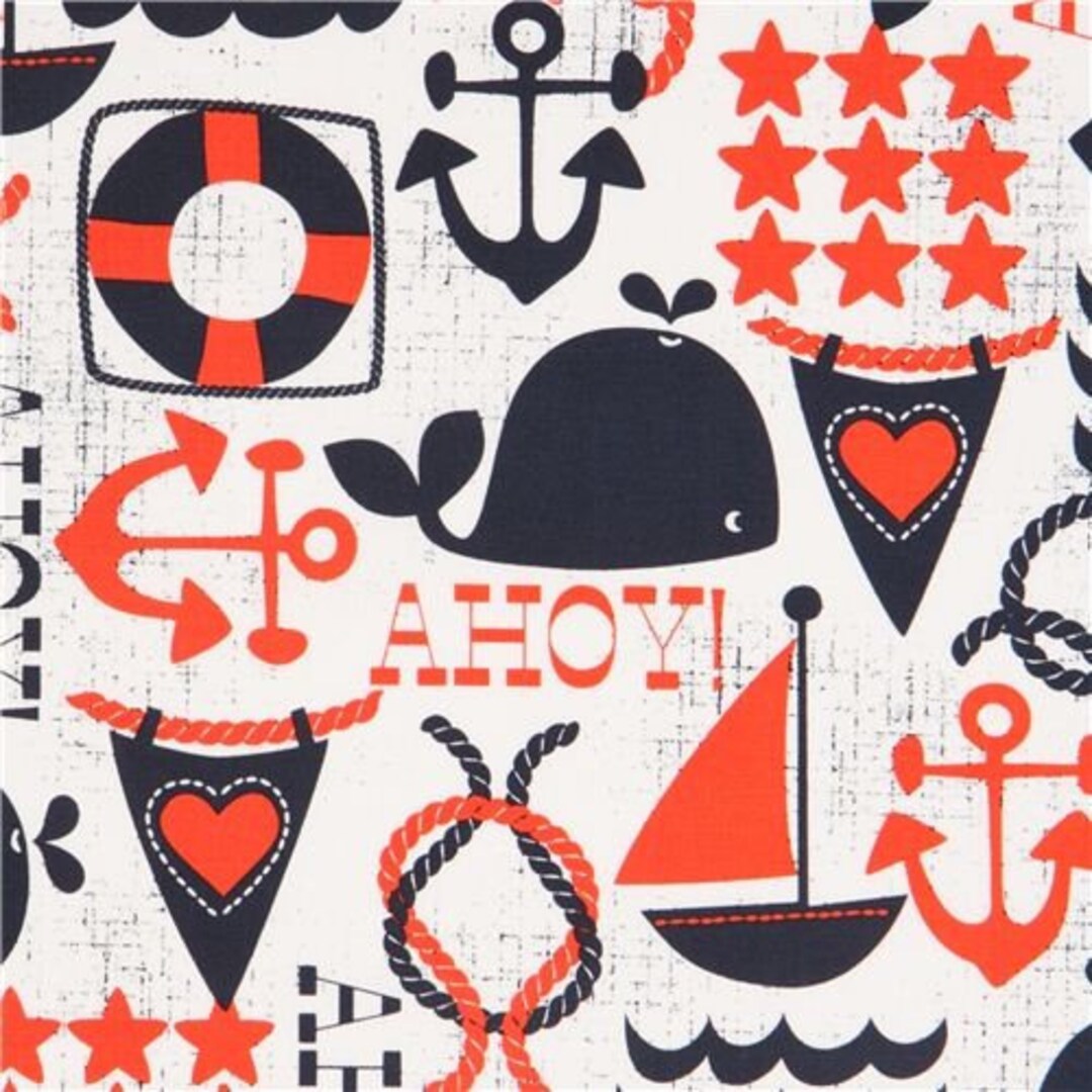 Michael Miller Ahoy Matey in Navy Red 1 Yard Fabric - Etsy
