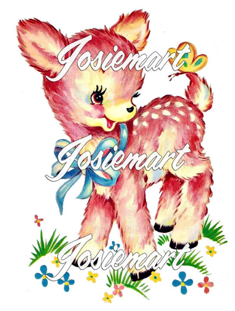 Vintage Digital Download Pink Deer Kawaii Vintage Image Collage Large ...