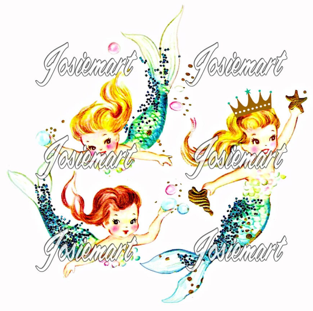 Vintage Digital Download Mermaid Trio Girl Vintage Image Collage Large ...