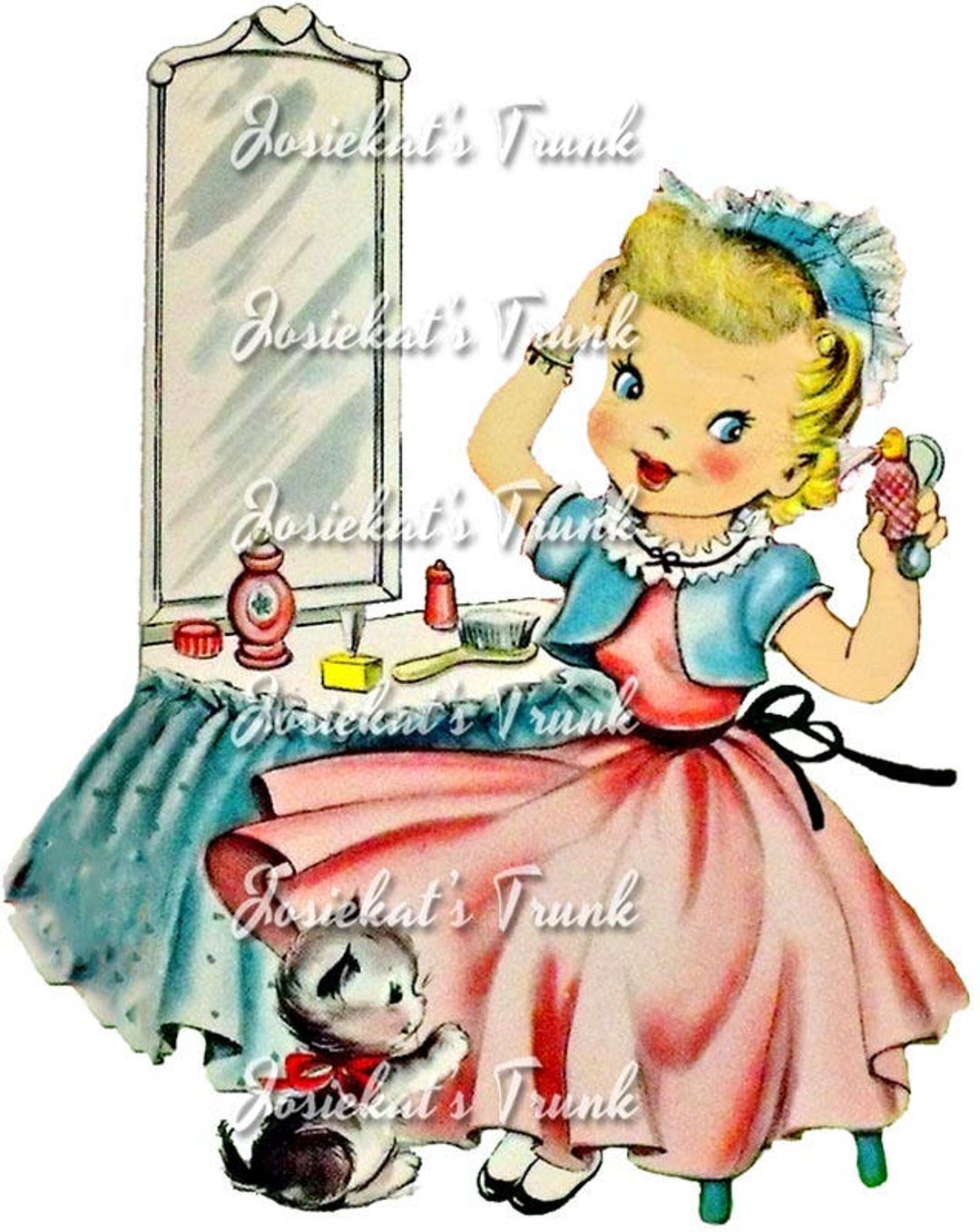 Girl at Vanity - Dressing Table - Vintage Digital Download Girl Blond ...