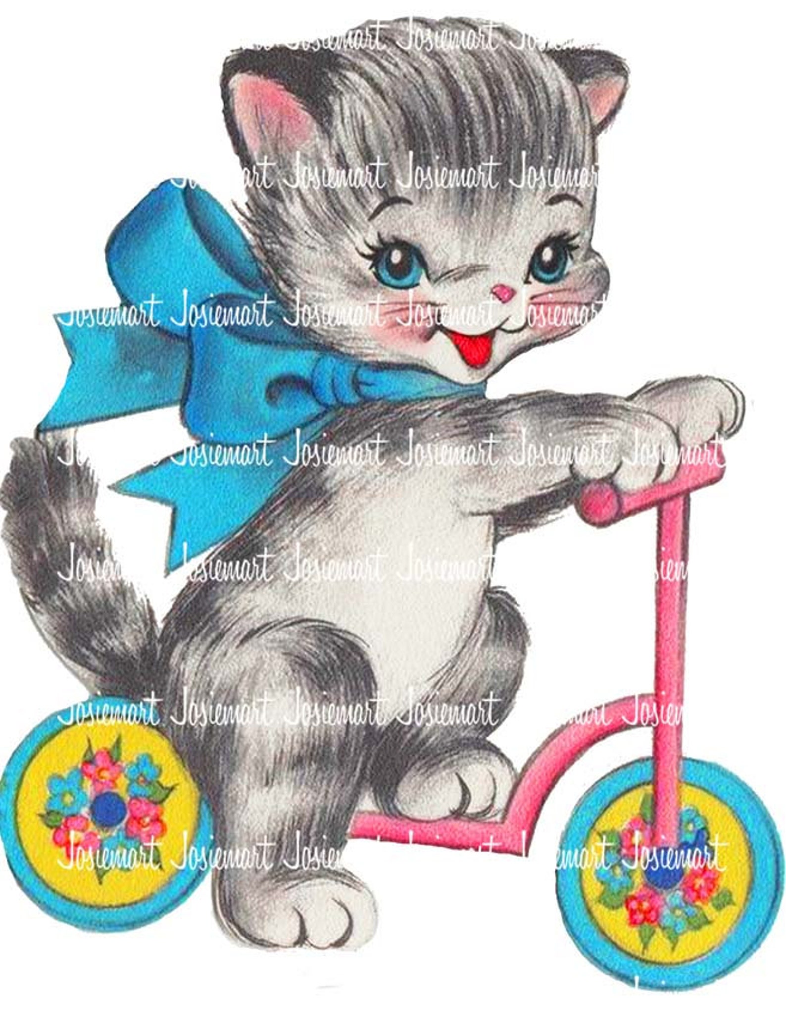Cat Image Digital - Kitty Vintage Digital Download - Kitten on Scooter ...