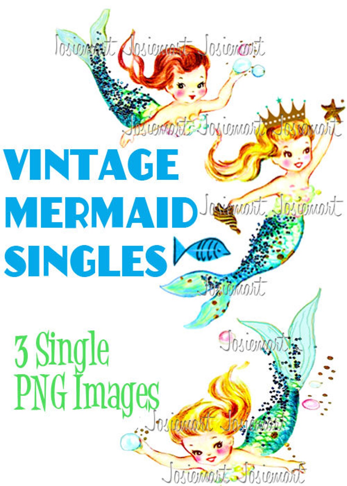 Vintage Mermaid Single Images - Digital Download Mermaid 3 Separate ...