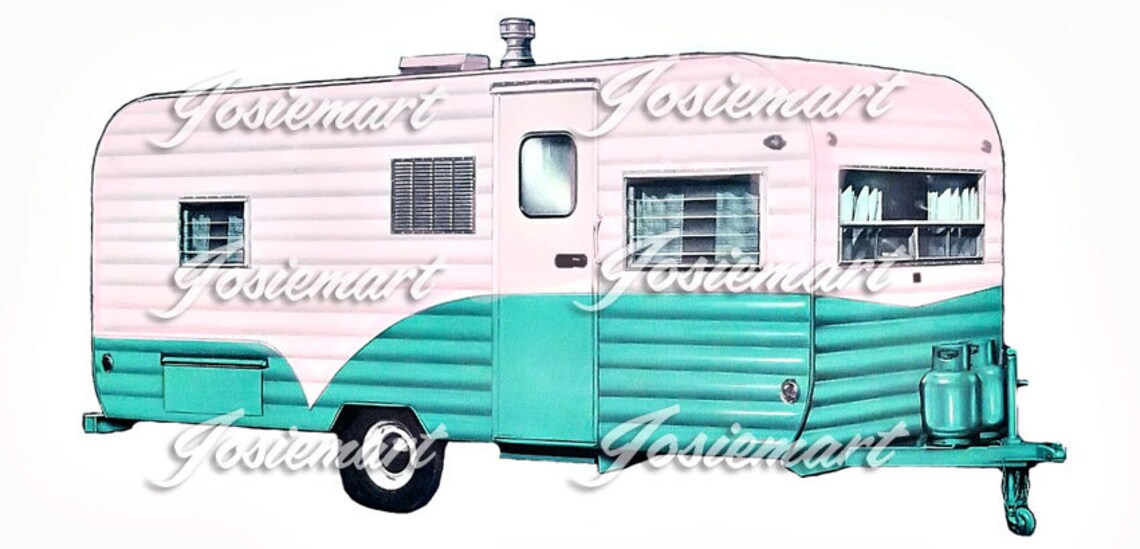 Vintage Digital Download Pink Aqua Trailer Vintage Image Collage Large ...