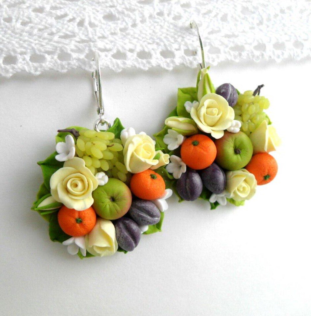 Fruit Earrings Polymer Clay Jewelry Miniature Fruits Flowers Autumn ...