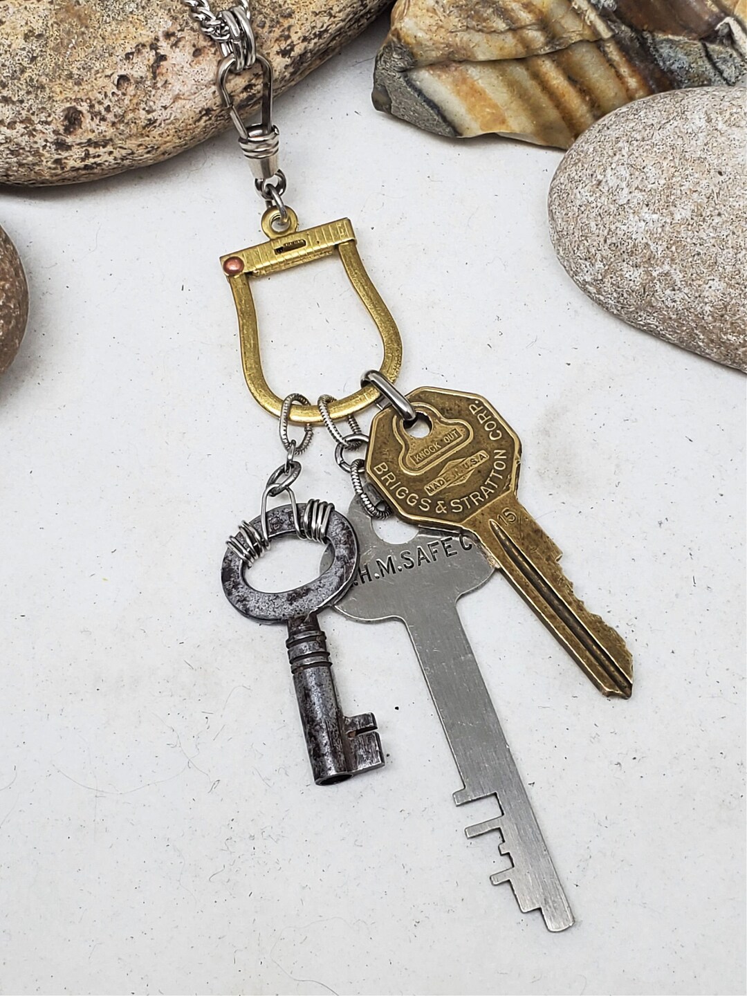 Triple Vintage Key Necklace - Key Stack Necklace - HHM Safe Deposit Box ...