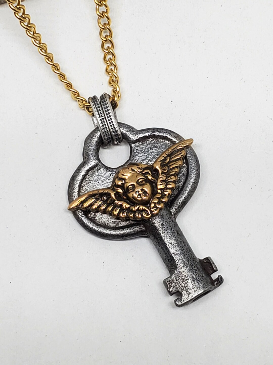 Key Necklace Valentine's Day Cherub Angel Embellished Skeleton Key ...