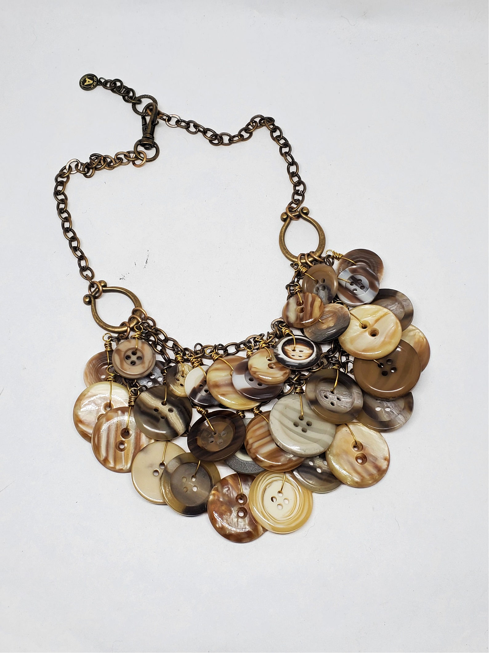 BUTTON JEWELRY - Fall Vibes Vintage Upcycled Button Necklace - Neutral ...