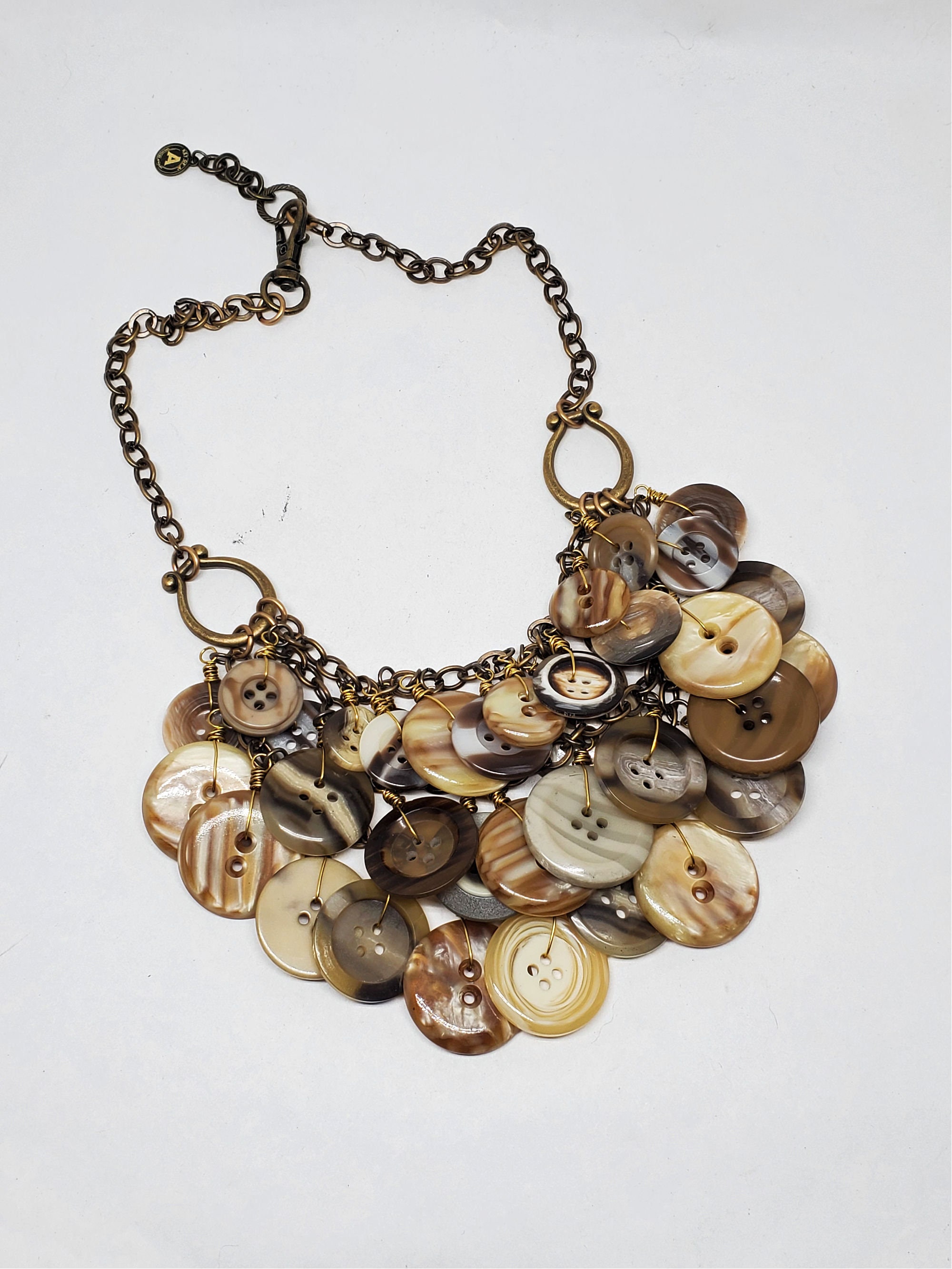 BUTTON JEWELRY - Fall Vibes Vintage Upcycled Button Necklace - Neutral ...