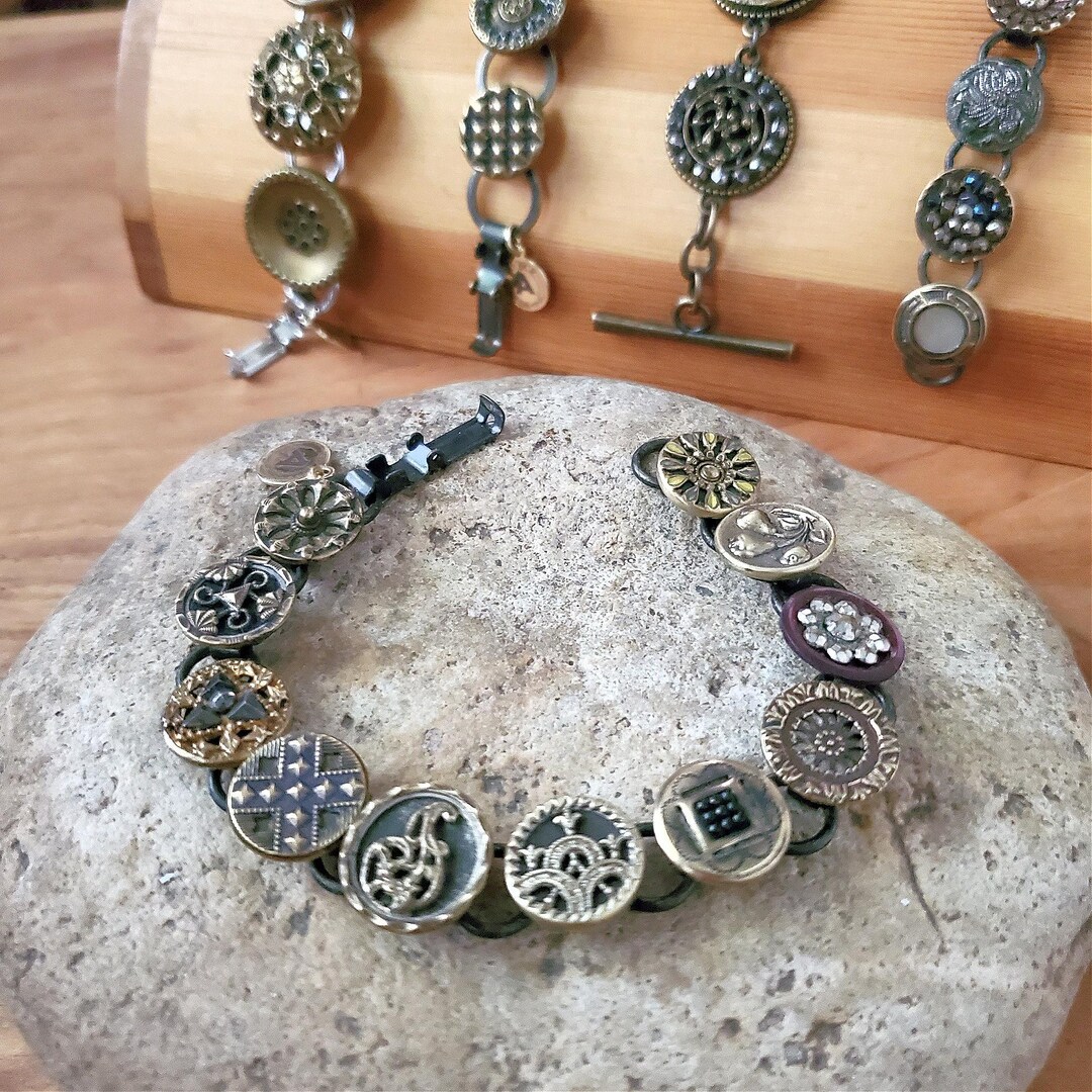Antique Button Bracelet Vintage Small Picture Button Jewelry Repurposed ...