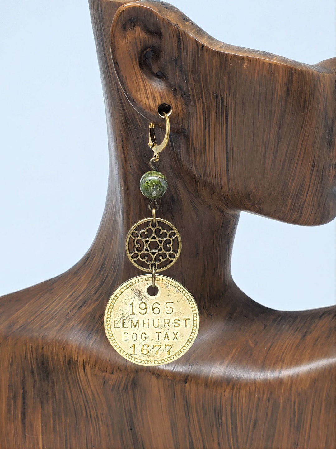 Earth Tones Brass Upcycled Dog License Tag Earrings Mossy Green ...