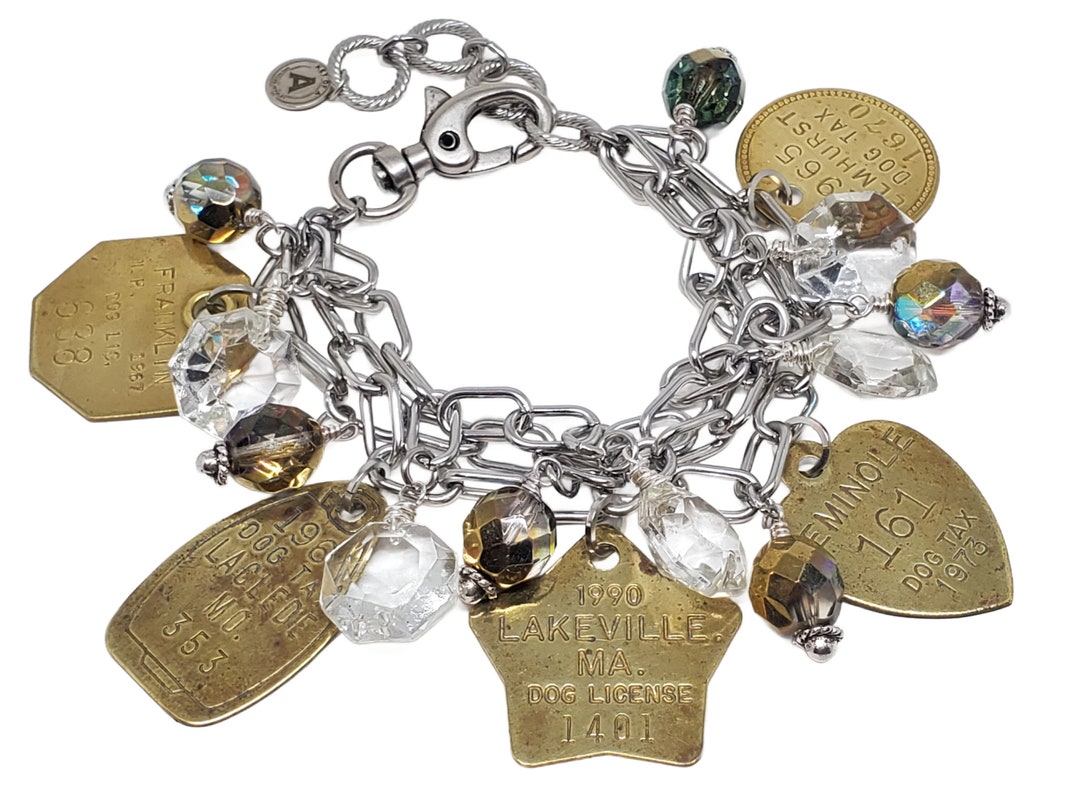 Dog Lovers - Upcycled Vintage Dog License Tag Multi-chain With Aurora ...