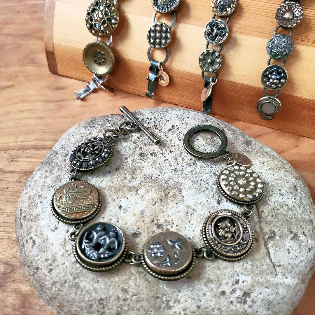 Upcycled Antique Button Bracelet - Vintage Picture Button Jewelry ...