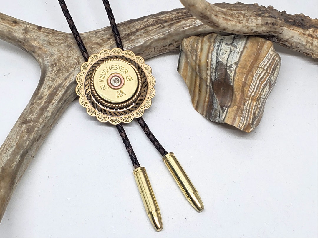 Bolo Tie - Concho Style Shotgun Casing Leather Bolo Tie - Men's Bullet ...