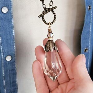 Upcycled Lead Chandelier Crystal Long Antique Brass Beaded Necklace ...