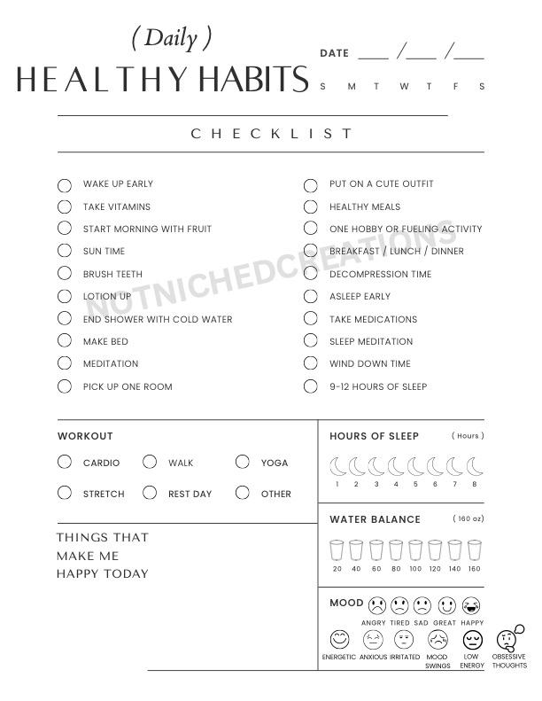Neurodivergent ADHD Daily Healthy Habits Checklist Printable Template ...