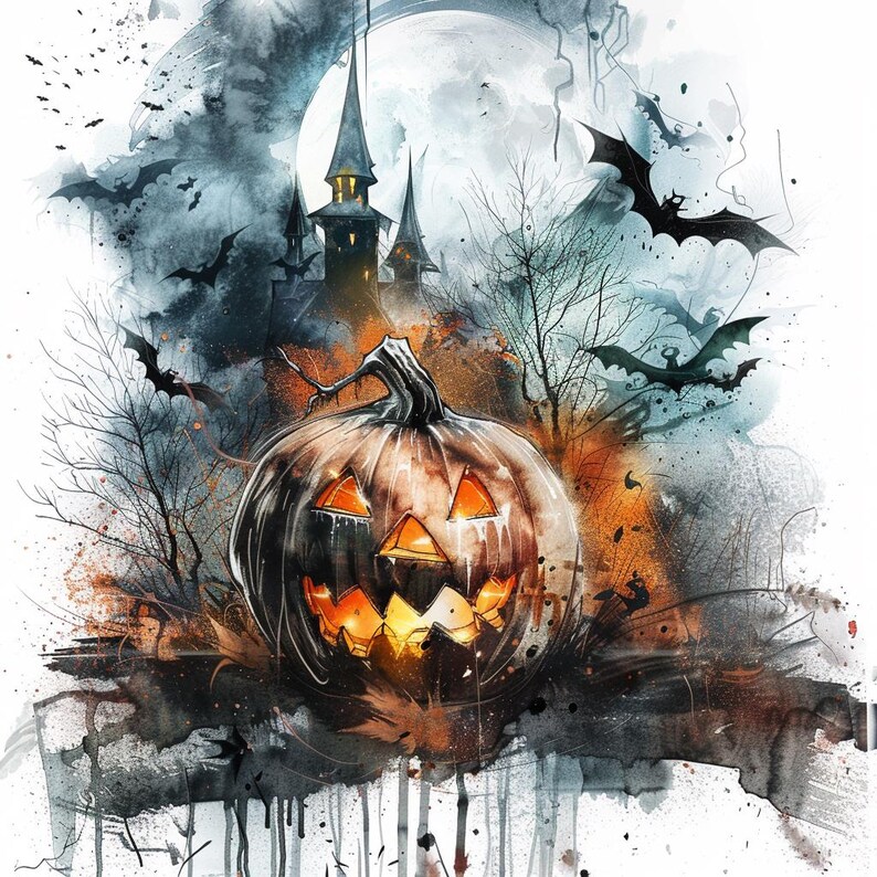 24 Spooky Halloween Pumpkin Clipart, Digital Download Jack O Lantern ...