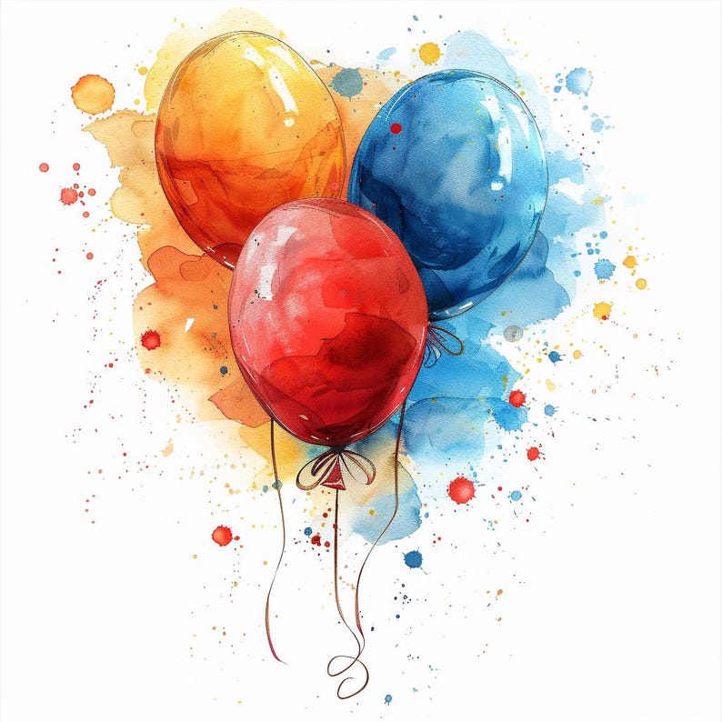 24 Watercolor Balloon Clipart, Party Decoration, Colorful Balloons for ...