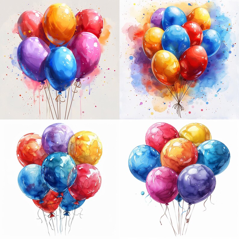 24 Watercolor Balloon Clipart, Party Decoration, Colorful Balloons for ...