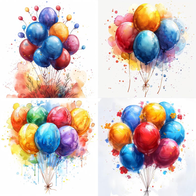 24 Watercolor Balloon Clipart, Party Decoration, Colorful Balloons for ...