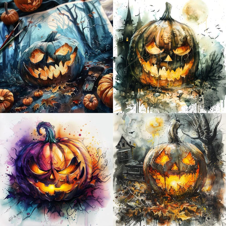 24 Spooky Halloween Pumpkin Clipart, Digital Download Jack O Lantern ...