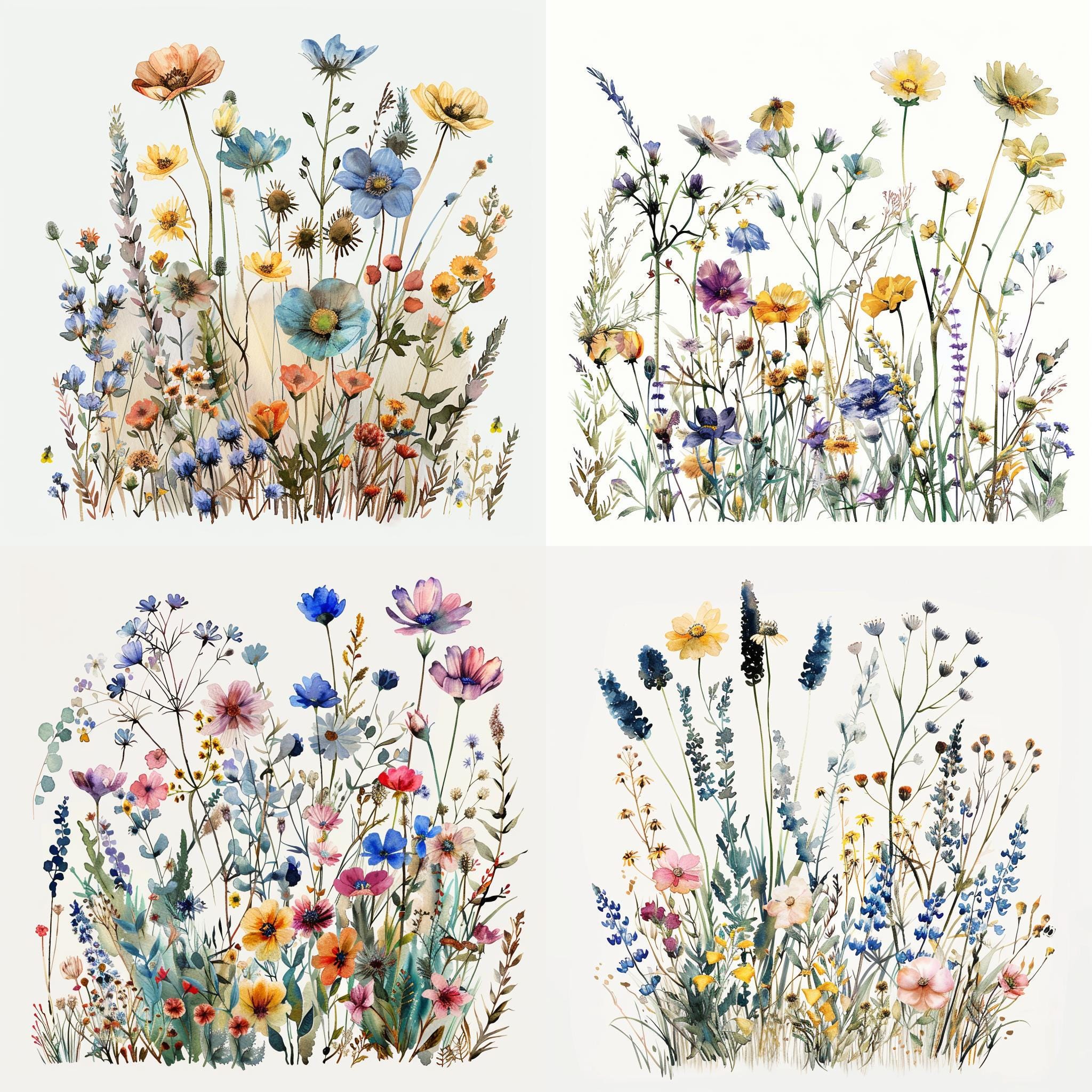 24 Watercolor Wildflowers Clipart, Flower Illustrations, Floral ...