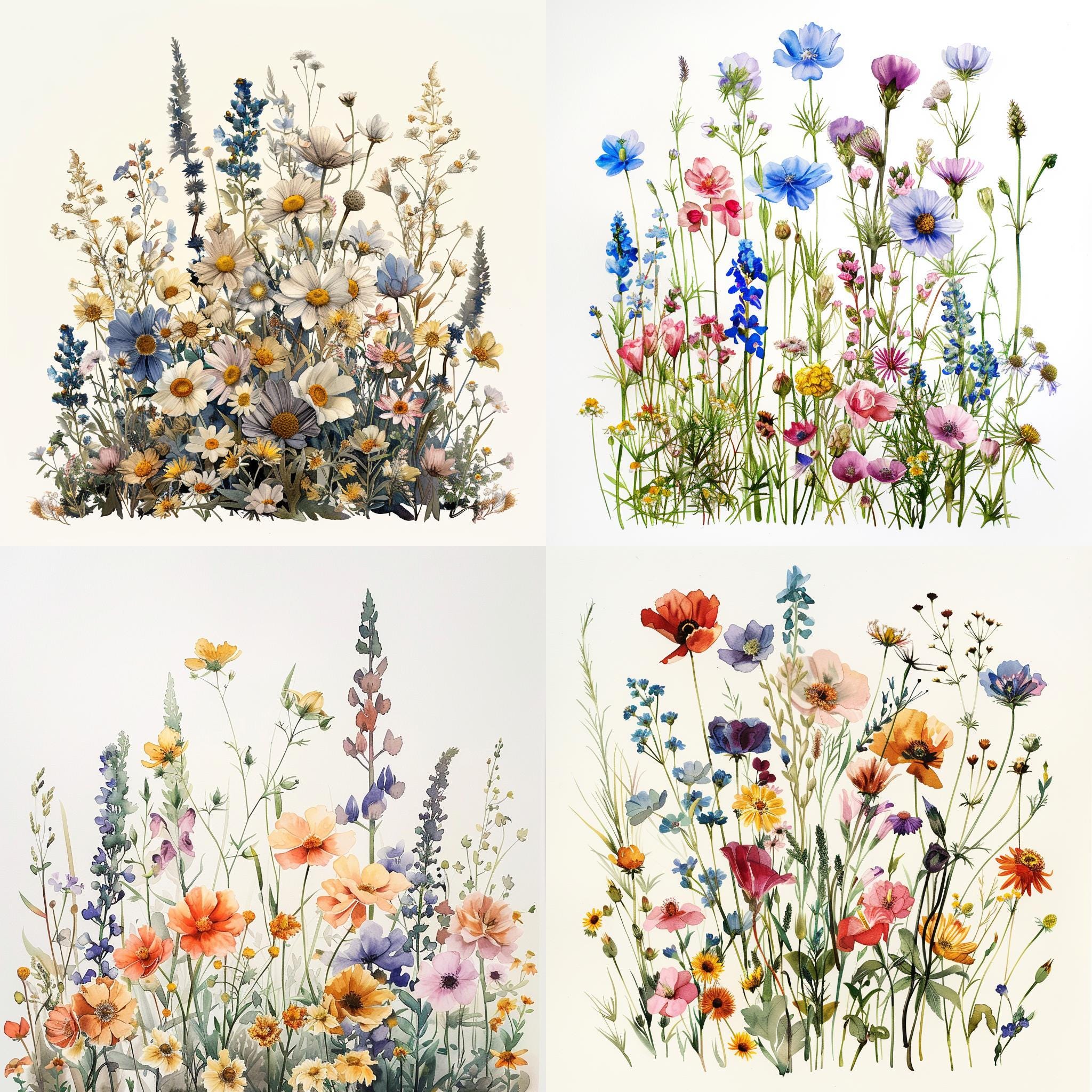 24 Watercolor Wildflowers Clipart, Flower Illustrations, Floral ...