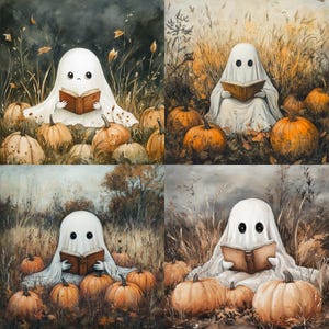 24 Cute Ghost Reading Book Clipart, Adorable Halloween Clipart, Pumpkin ...