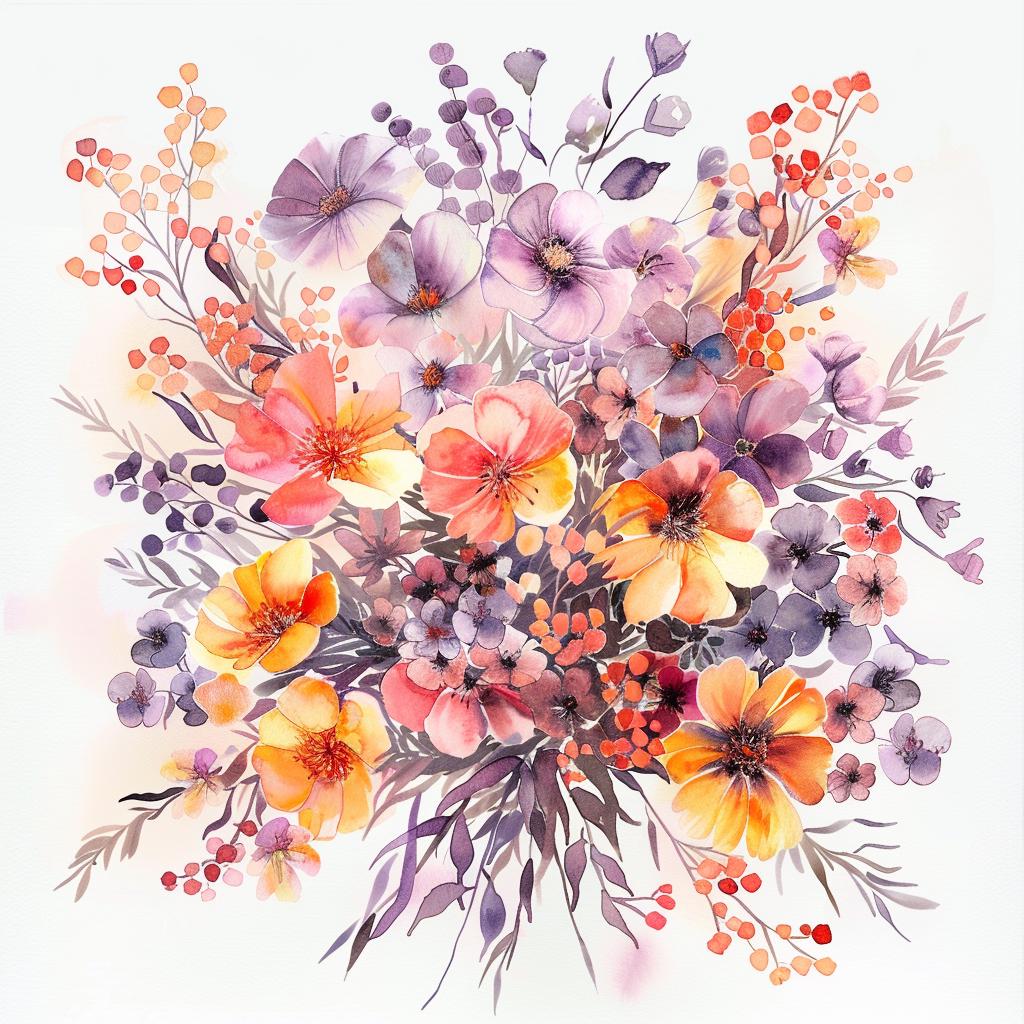 24 Watercolor Floral Bouquet Clipart, Wildflower Botanical Illustration ...