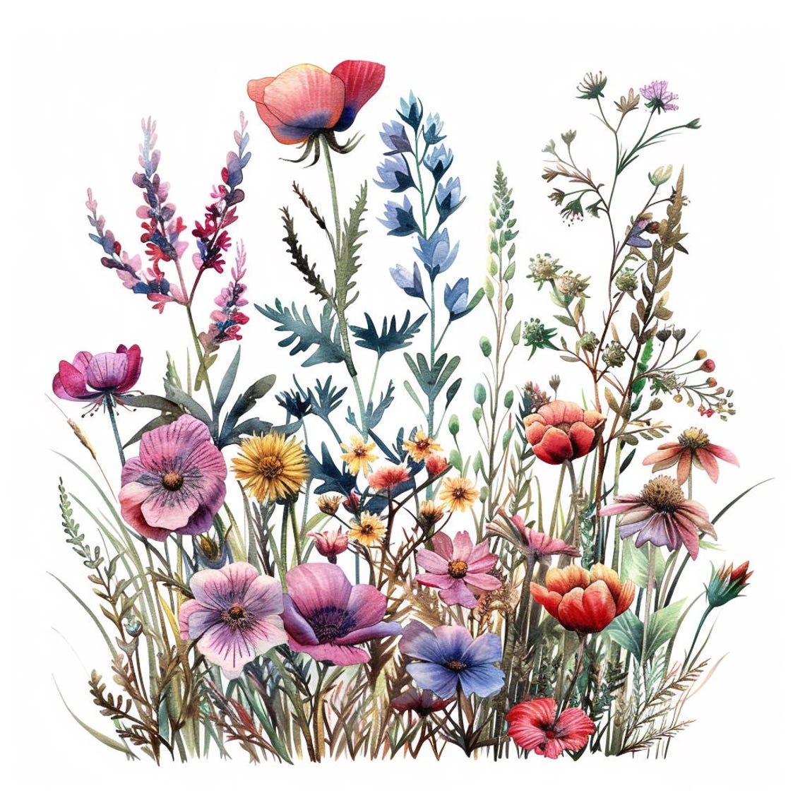 24 Watercolor Wildflowers Clipart, Flower Illustrations, Floral ...