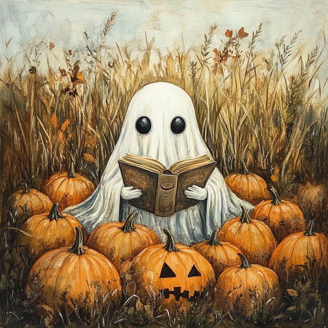 24 Cute Ghost Reading Book Clipart, Adorable Halloween Clipart, Pumpkin ...
