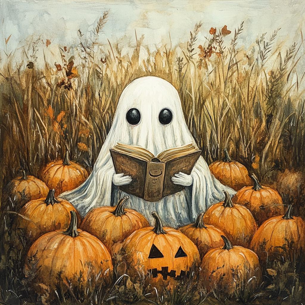 24 Cute Ghost Reading Book Clipart, Adorable Halloween Clipart, Pumpkin ...