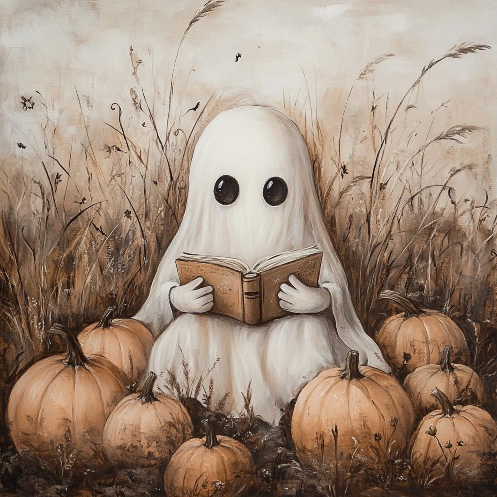24 Cute Ghost Reading Book Clipart, Adorable Halloween Clipart, Pumpkin ...