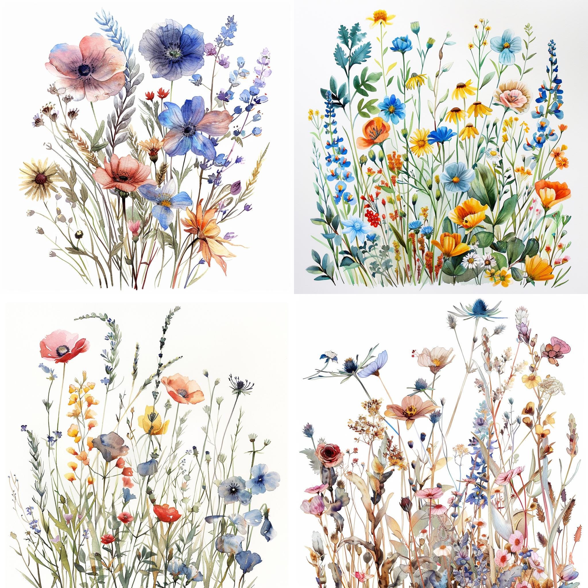 24 Watercolor Wildflowers Clipart, Flower Illustrations, Floral ...