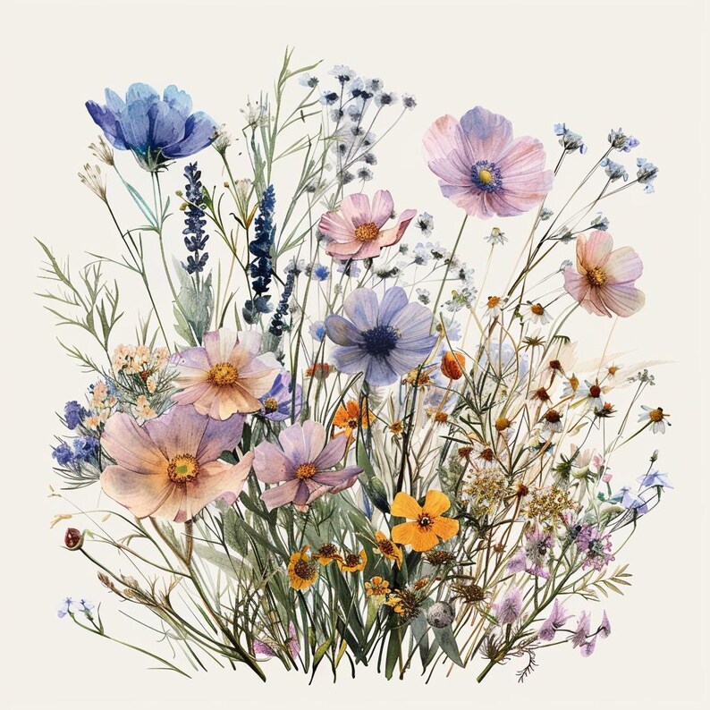 24 Watercolor Wildflowers Clipart, Flower Illustrations, Floral ...